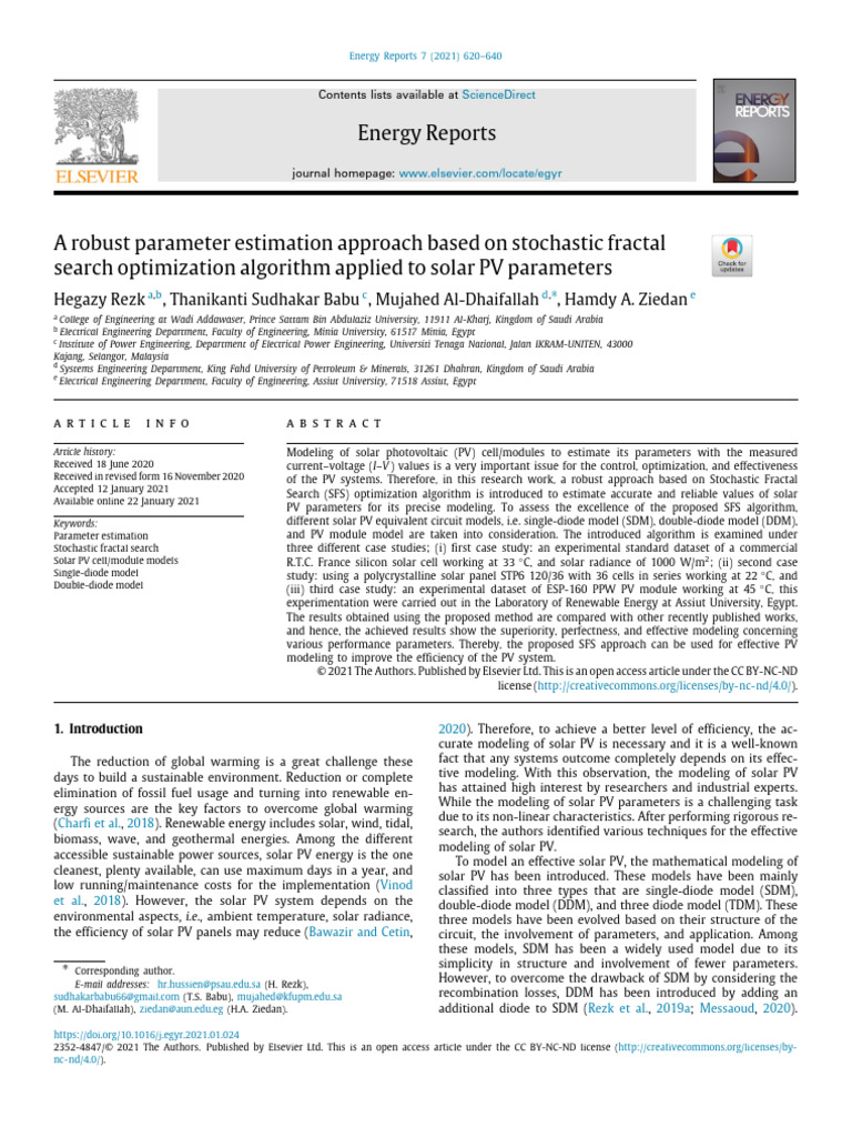 A Robust Parameter Estimation Approach Based On Stochastic Fract Pdf Photovoltaics