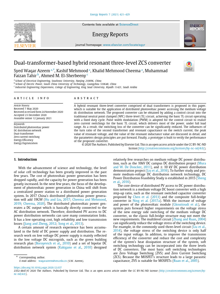 Dual Transformer Based Hybrid Resonant Three Level ZCS Co | PDF | Rectifier | Electronic Engineering
