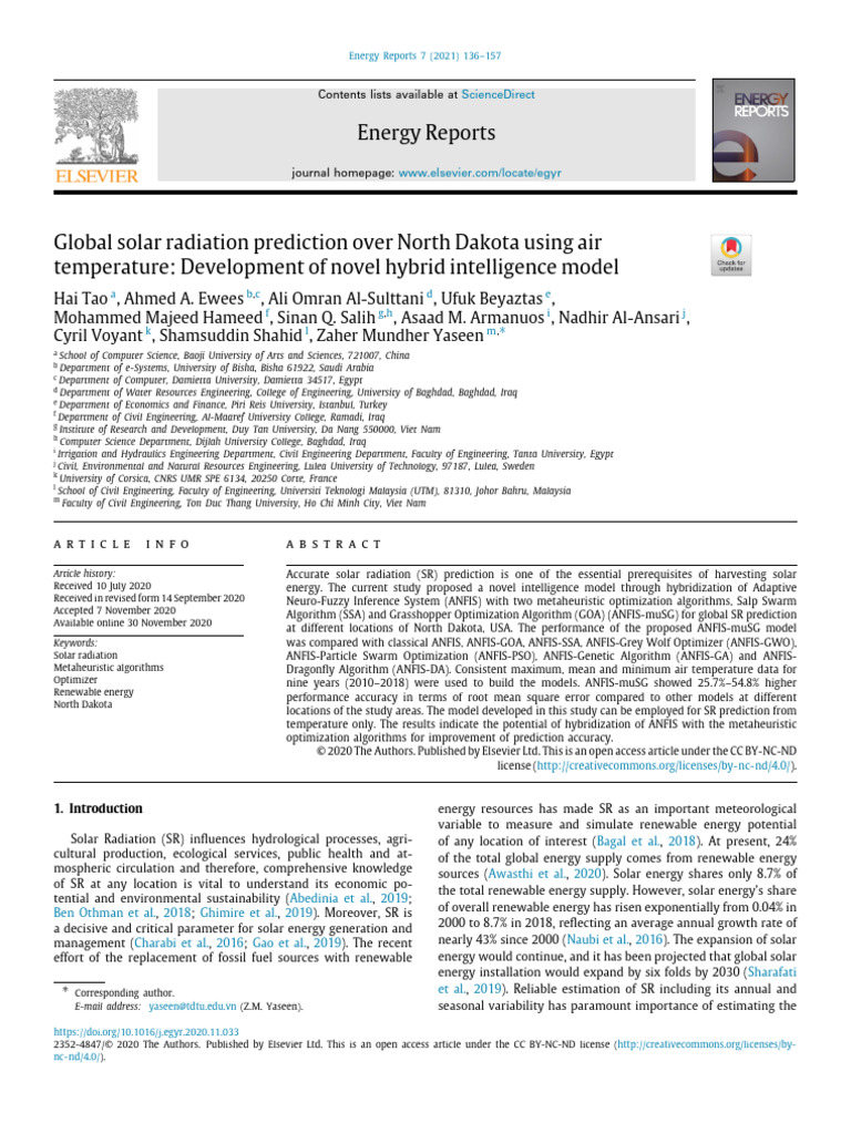 Global Solar Radiation Prediction Over North Dakota Using Air | PDF | Climate | Mathematical ...