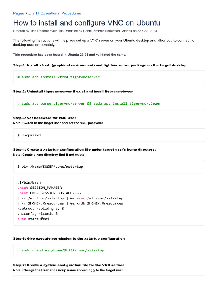 How to install and configure VNC on Ubuntu | PDF | Sudo | Utility Software