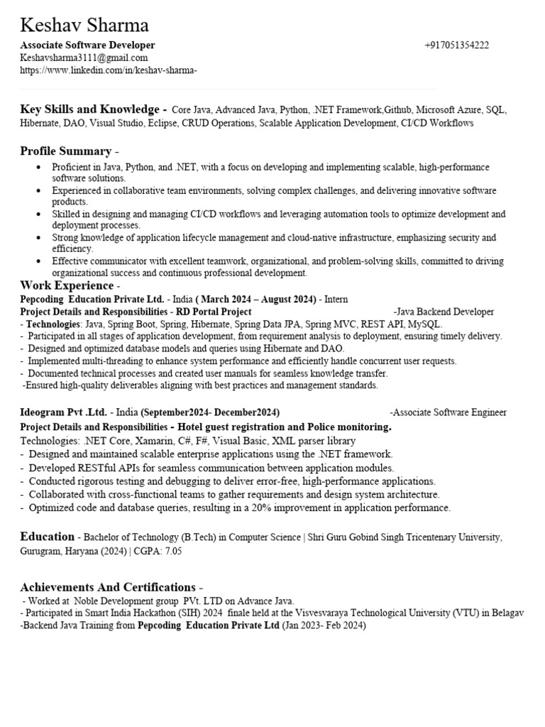 Keshav Sharma SoftwareDeveloper | PDF | Software | Java (Programming Language)