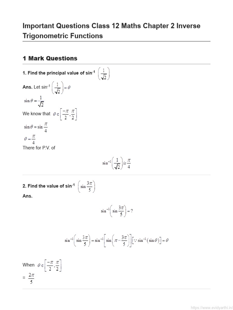 Class 12 Maths Ch 2 Important Questions | PDF