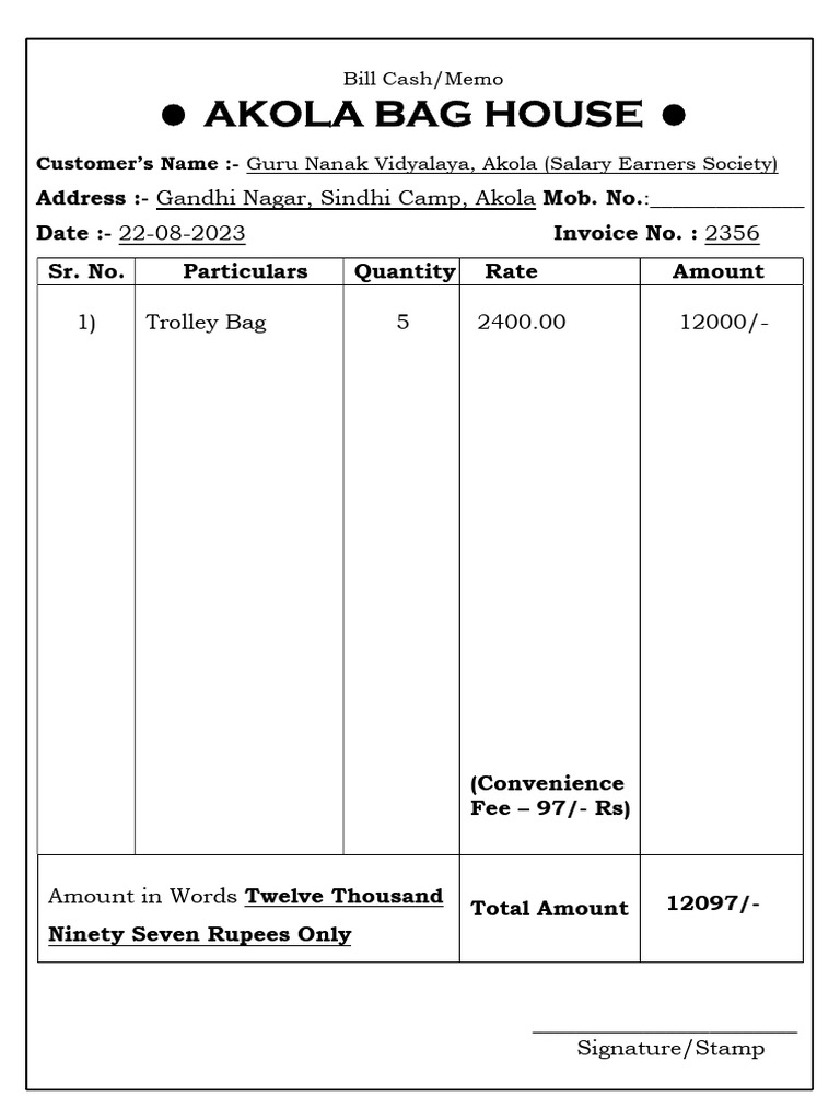 Bill Memo Format New | PDF