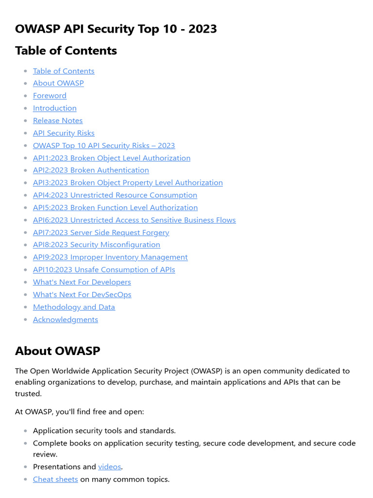OWASP API Security Top 10 2023 | PDF | Password | Security
