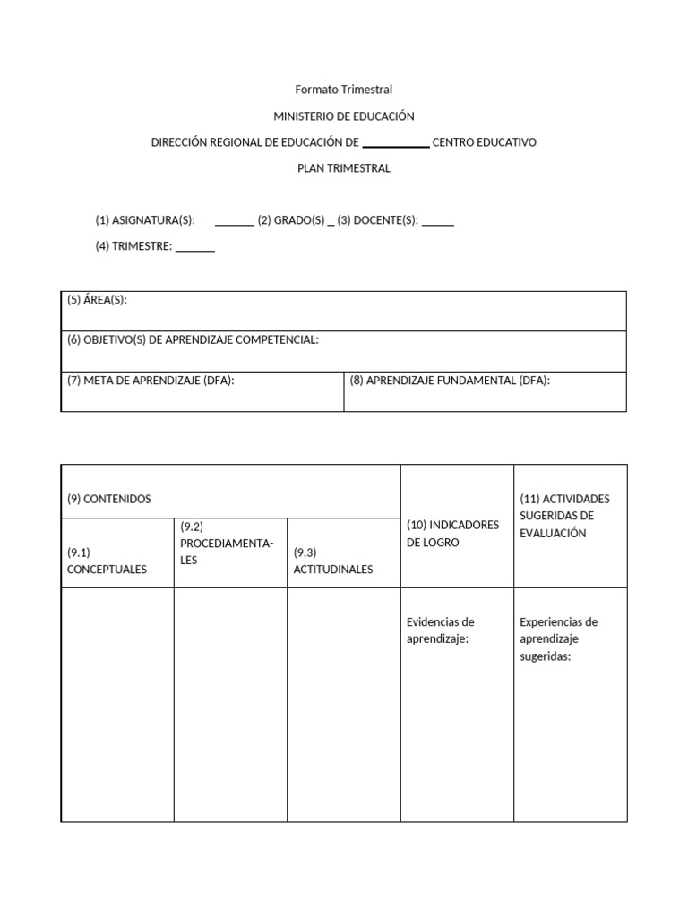 Plan Trimestral Educativo | PDF