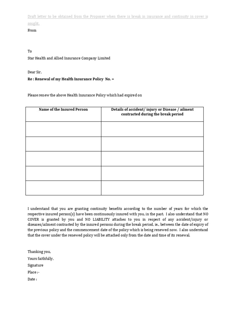 Re: Renewal of My Health Insurance Policy No. | PDF