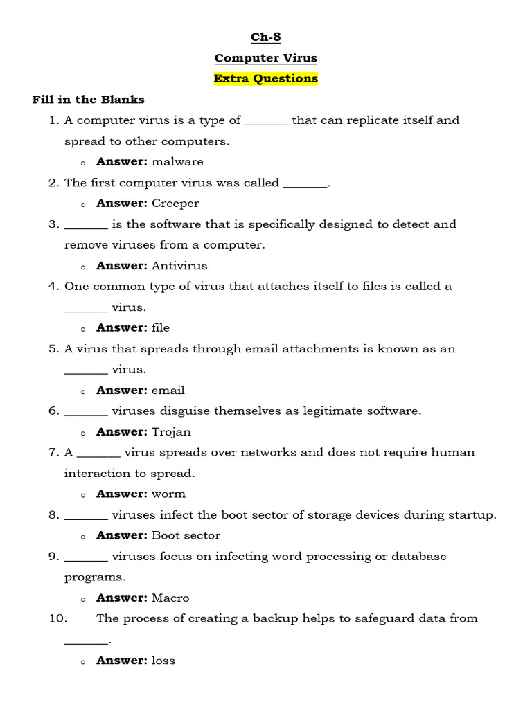 Class 8 Ch-8 - Extra Questions | PDF | Computer Virus | Malware