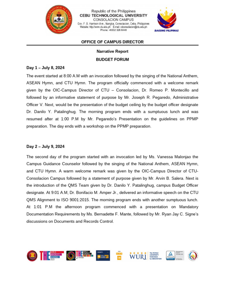 Narrative Report - Budget Forum | PDF