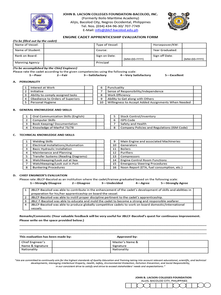 Engine Cadet Evaluation Form | PDF