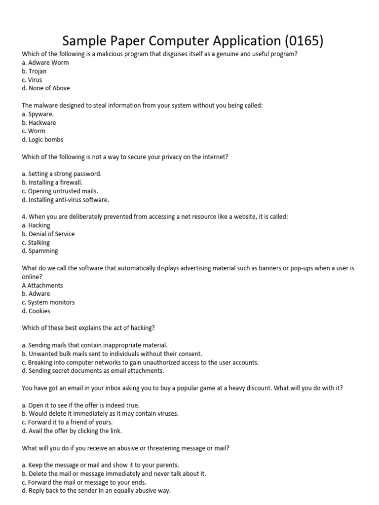Sample Question Paper Term1 202122 | PDF | Malware | Cyberwarfare