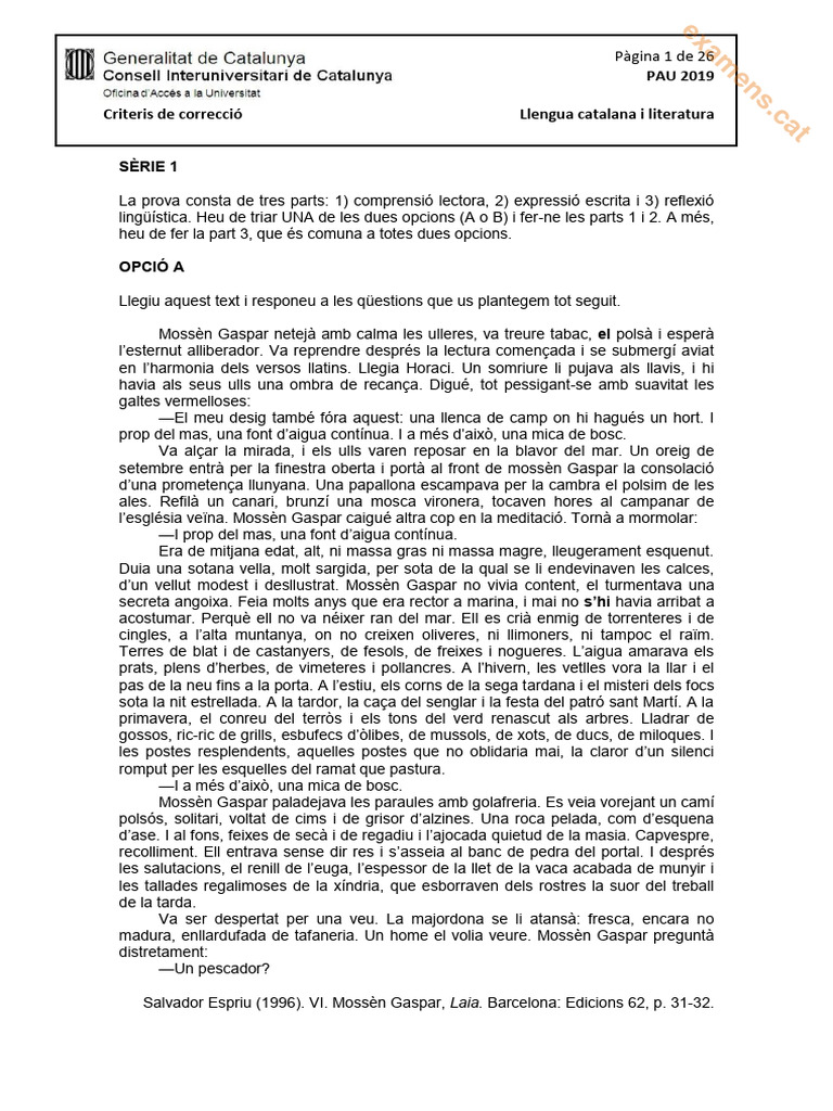Httpsexamens - Catwp-Contentuploads202103pau Llengua Catalana I Literatura 2019 Juny Solucio PDF ...