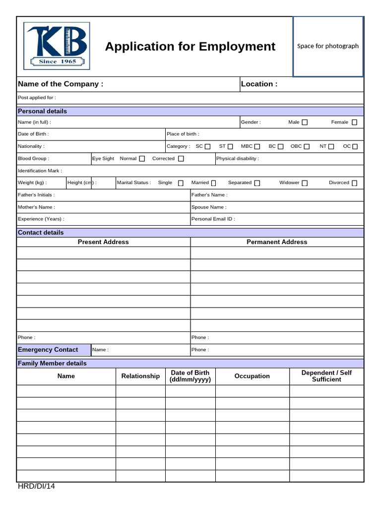 Joining Application Form - Hrd-Di-14 | PDF