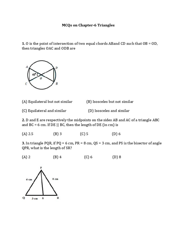 Ch-6 MCQS on Triangles | PDF | Geometric Shapes | Euclidean Geometry