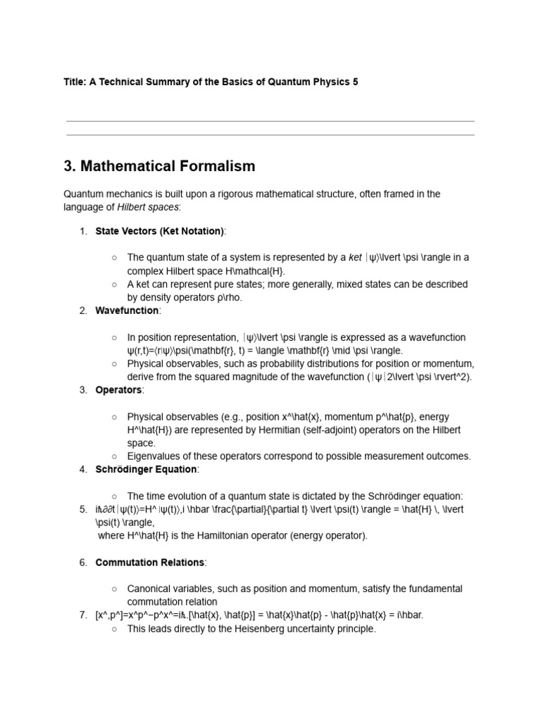 A Technical Summary of The Basics of Quantum Physics 4 | PDF | Quantum ...