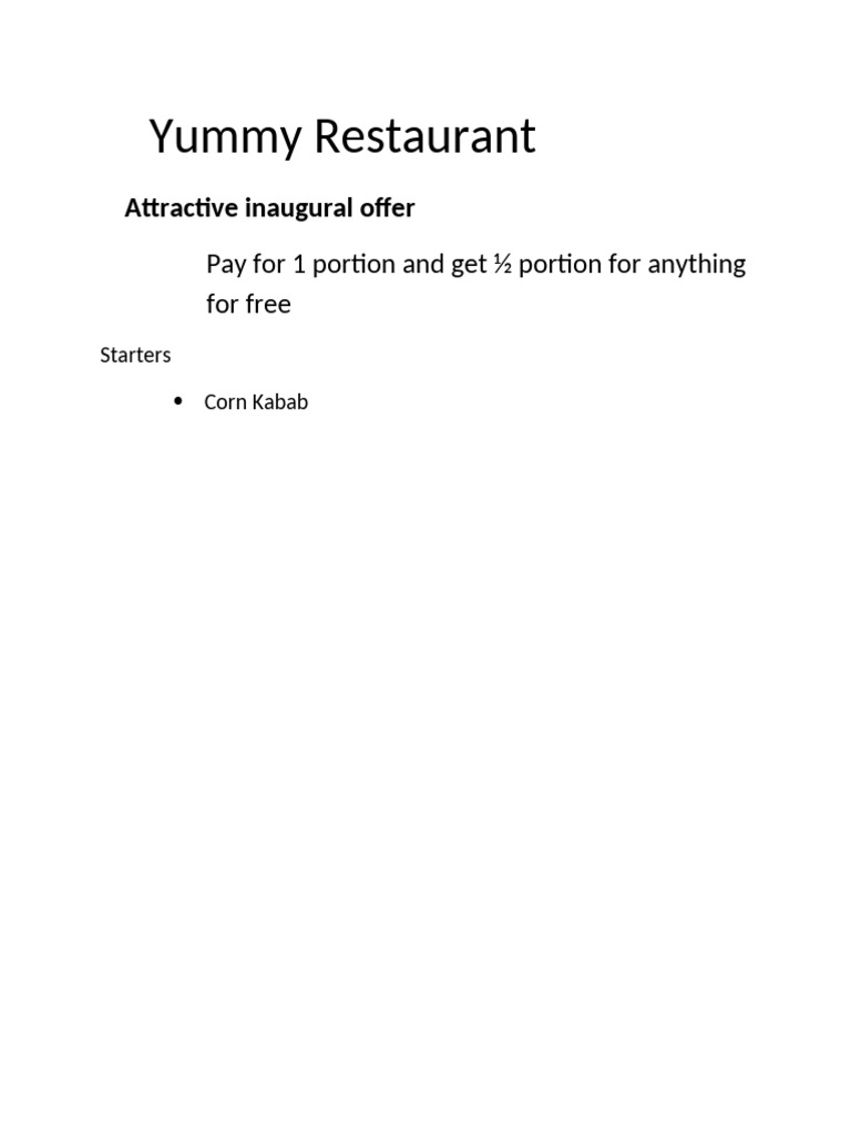 Yummy Restaurant | PDF