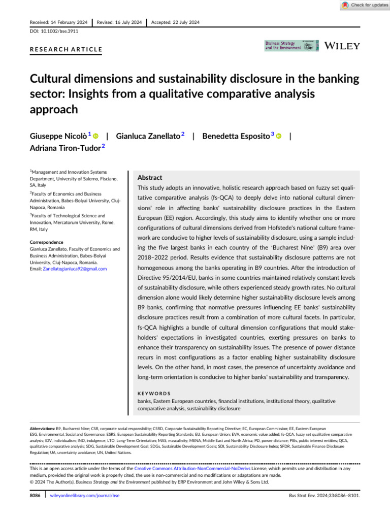 Bus Strat Env - 2024 - Nicolò - Cultural Dimensions and Sustainability ...