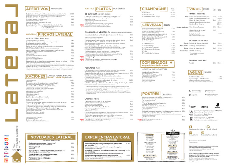 Carta del Restaurante Lateral Madrid | PDF | Alimentos | Cocina