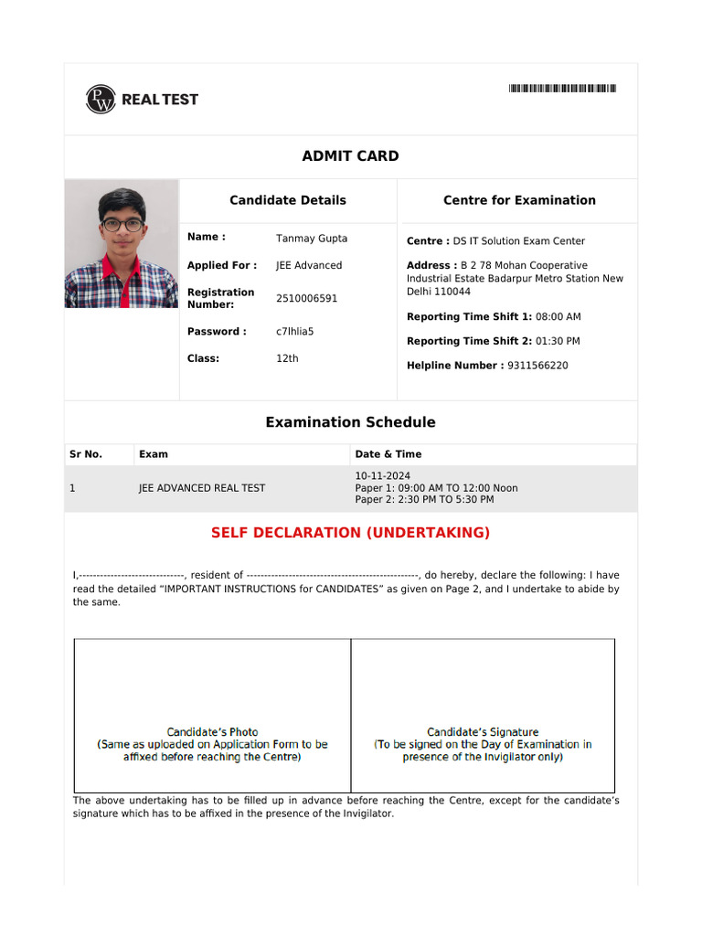 Admitcard 2510006591 6408079 | PDF