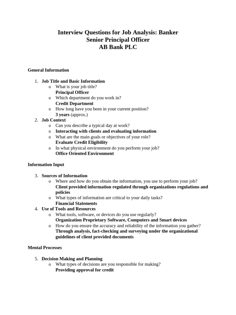 Interview Questions For Job Analysis | PDF | Performance Indicator ...