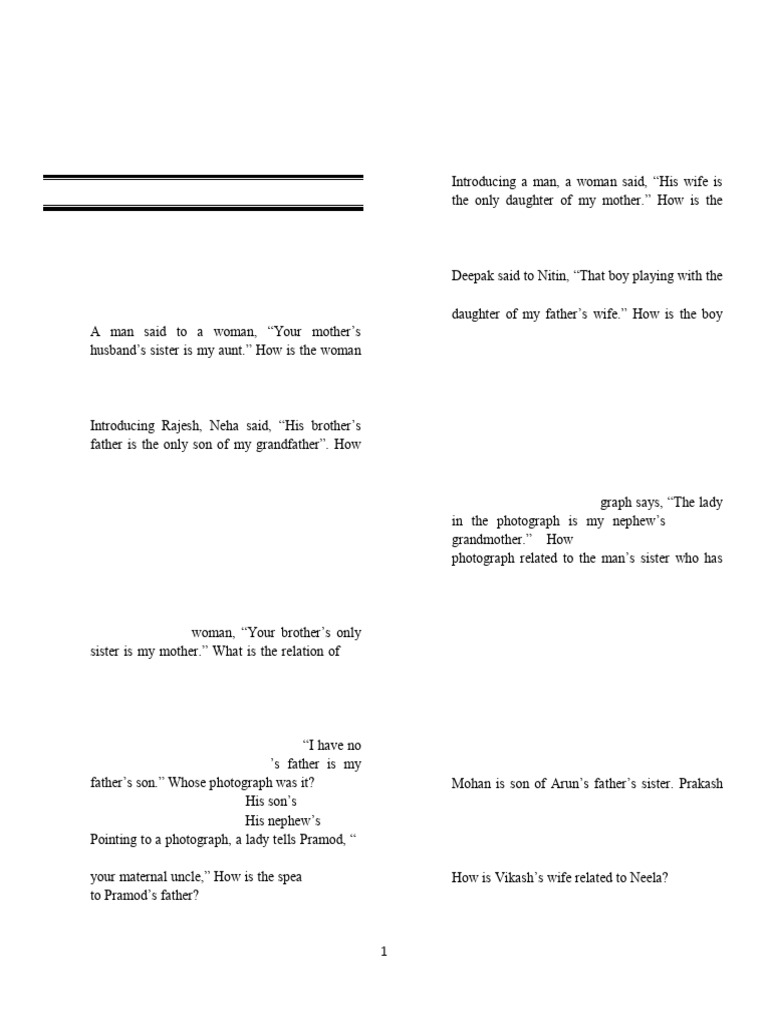 Blood Relationship Questions | PDF | Family | Human Development