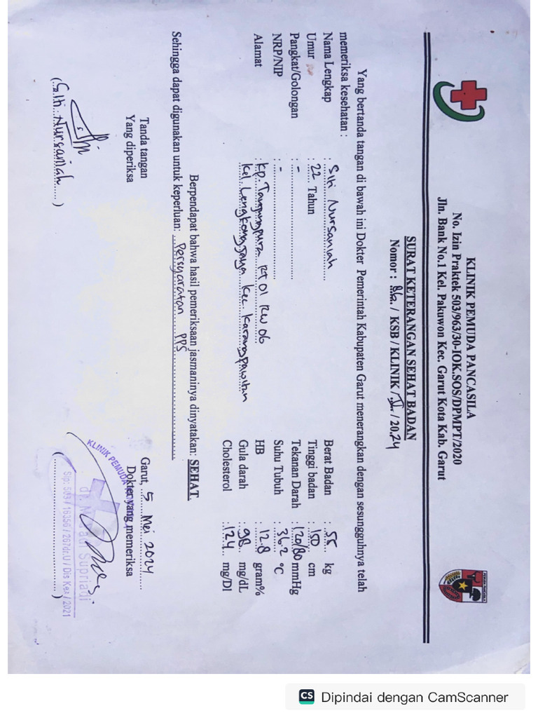 Surat Kesehatan Sania | PDF