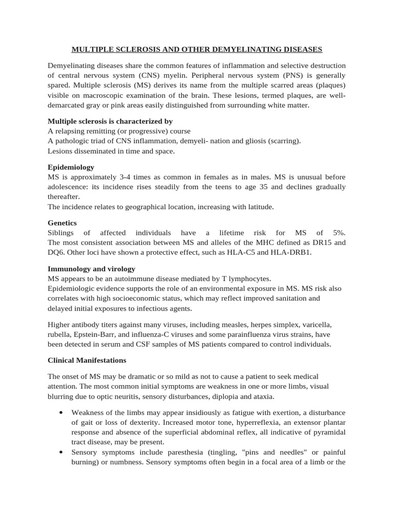 Multiple Sclerosis and Other Demyelinating Diseases | PDF | Multiple Sclerosis | Medicine