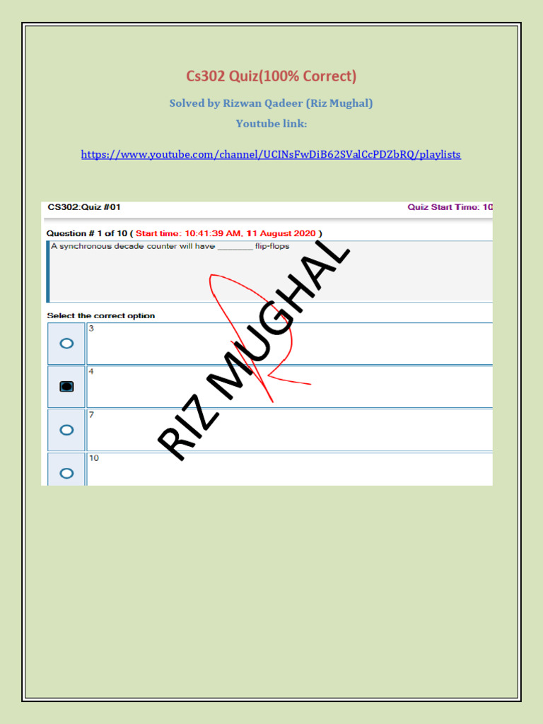 Cs302 Quiz Solved by Riz Mughalquiz Master | PDF