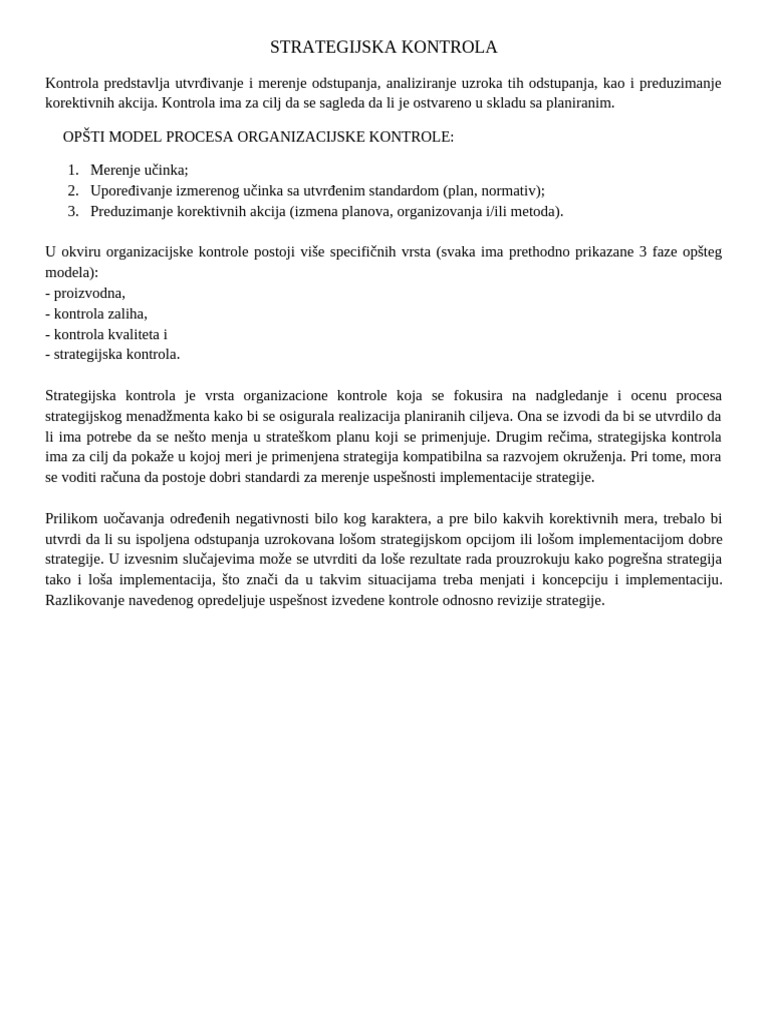 Strategijska Kontrola | PDF