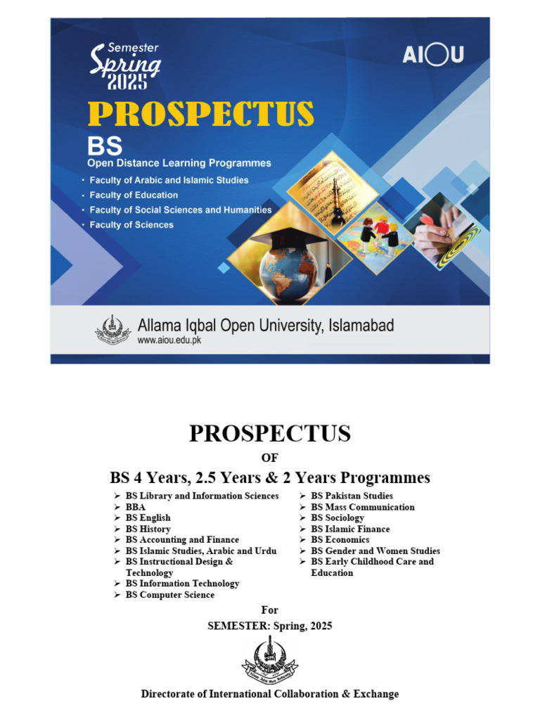 AIOU 2025 BS Programmes Prospectus | PDF | Libraries | Information Science