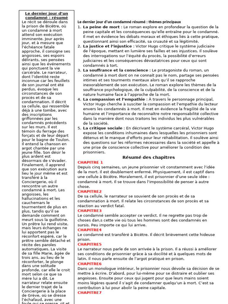 Thèmes de "Le Dernier Jour d'un Condamné" | PDF | Peine capitale
