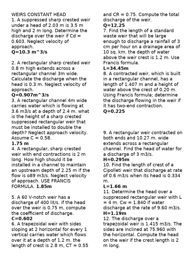 Weir Design and Discharge Calculations | PDF | Discharge (Hydrology ...