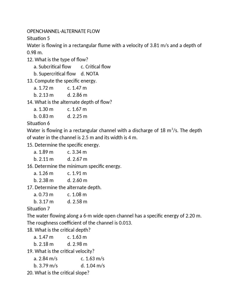 Open Channel Flow Calculations | PDF | Classical Mechanics | Dynamics (Mechanics)