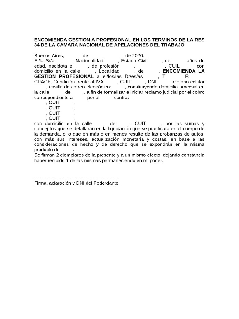 ENCOMIENDA GESTION A PROFESIONAL - RES 34 CNAT | PDF