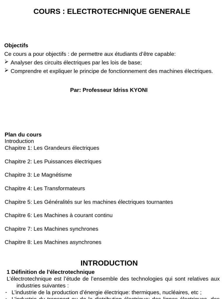 Cours d'Électrotechnique Générale | PDF | Puissance (physique) | Puissance apparente