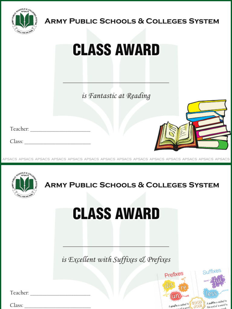 Army Public Schools Class Awards | PDF