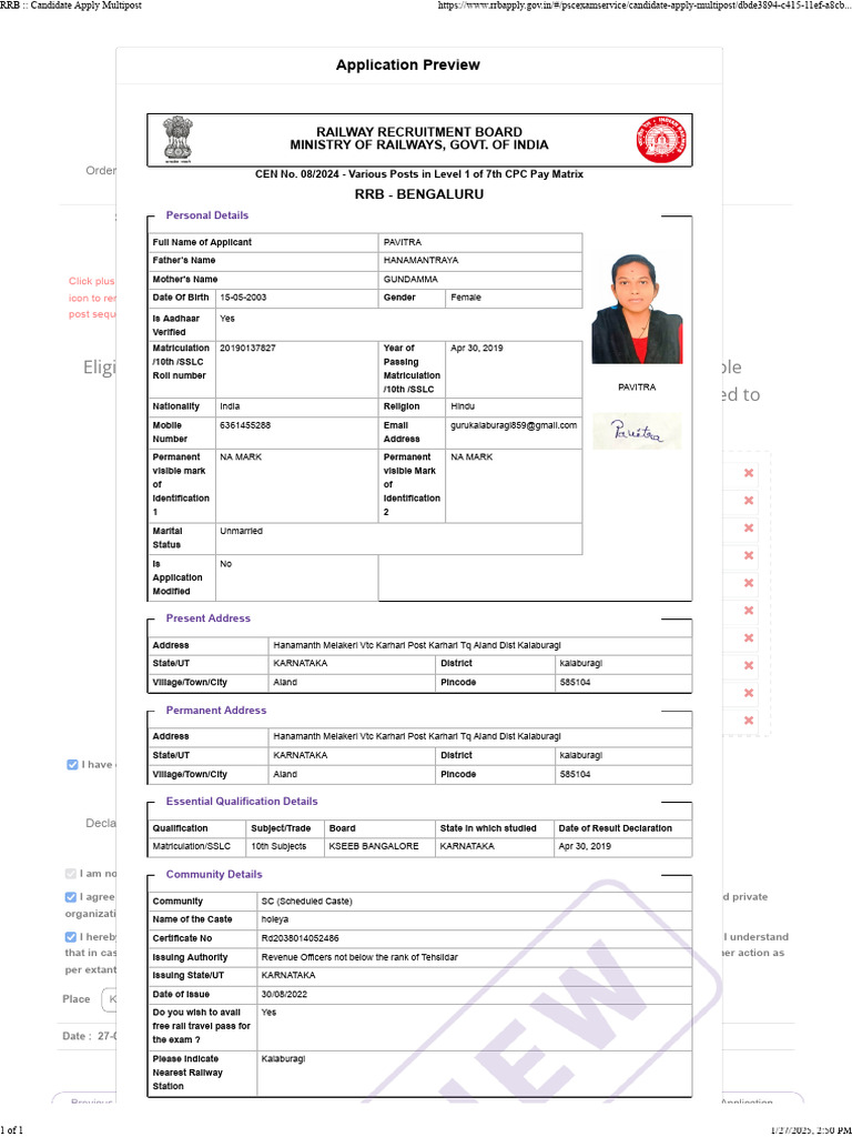 RRB - Candidate Apply Multipost | PDF