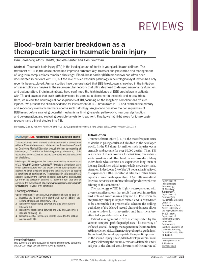 Blood-Brain Barrier Breakdown As A Therapeutic Target in Traumatic ...
