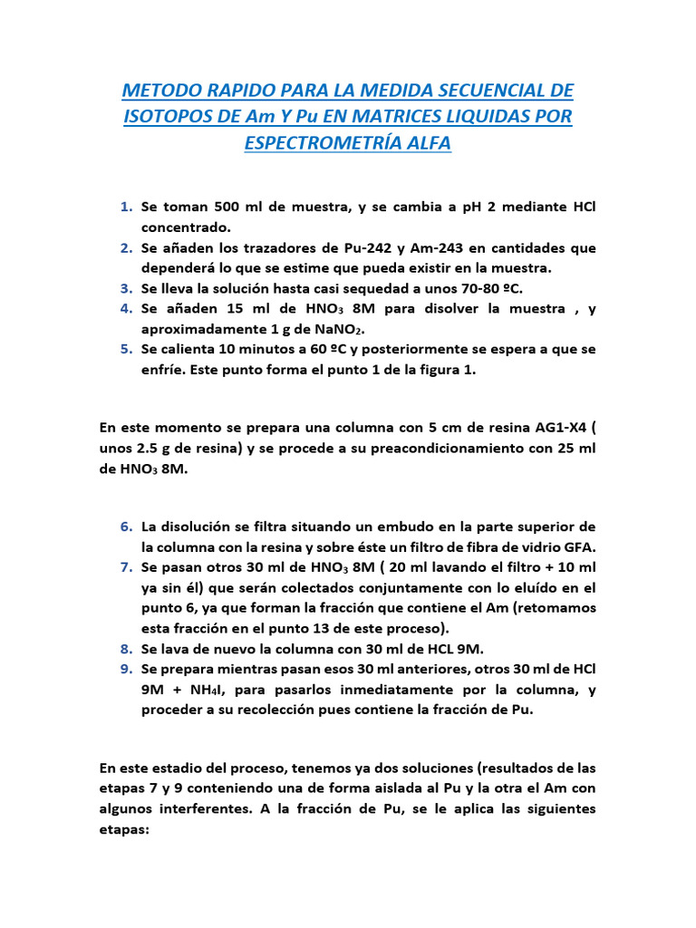 METODO RAPIDO PARA LA MEDIDA SECUENCIAL DE ISOTOPOS DE Am Y Pu EN ...