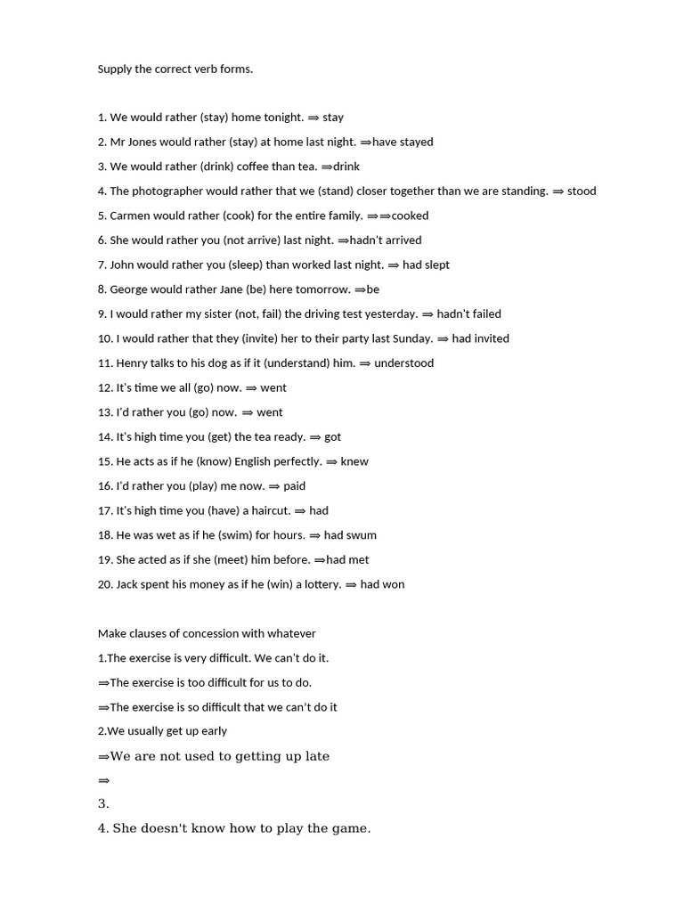 Correct Verb Forms and Concession Clauses | PDF