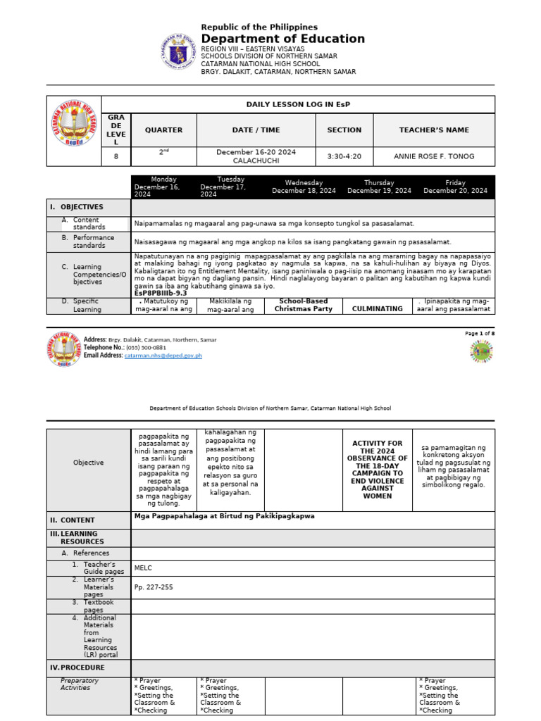 DLL EsP 8 Q3 W3 | PDF