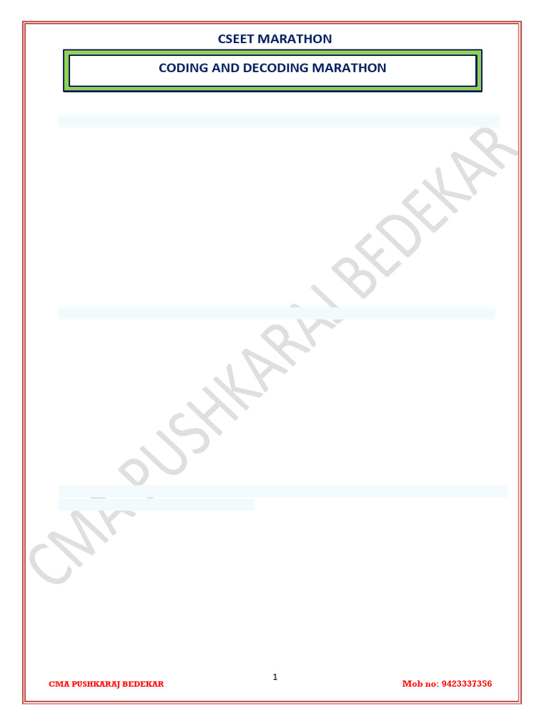 Coding & Decoding CSEET Marathon | PDF | Blue | Vision