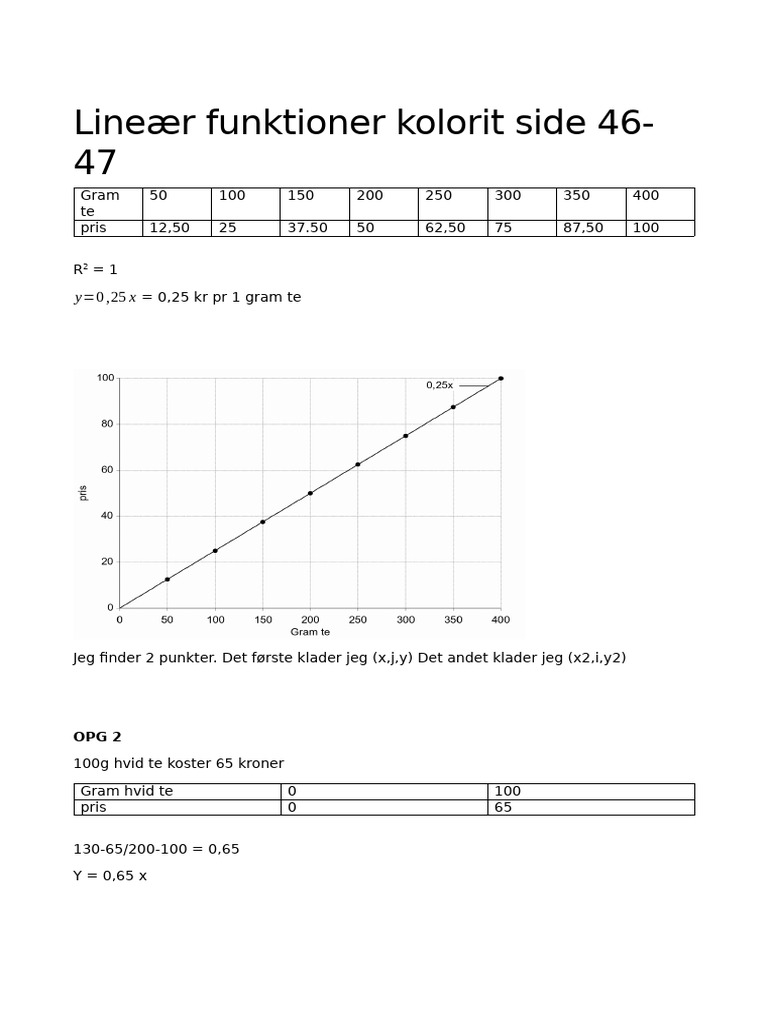 Mundtlig Matematik Kolorit Side 46-47 Linær Funktioner | PDF