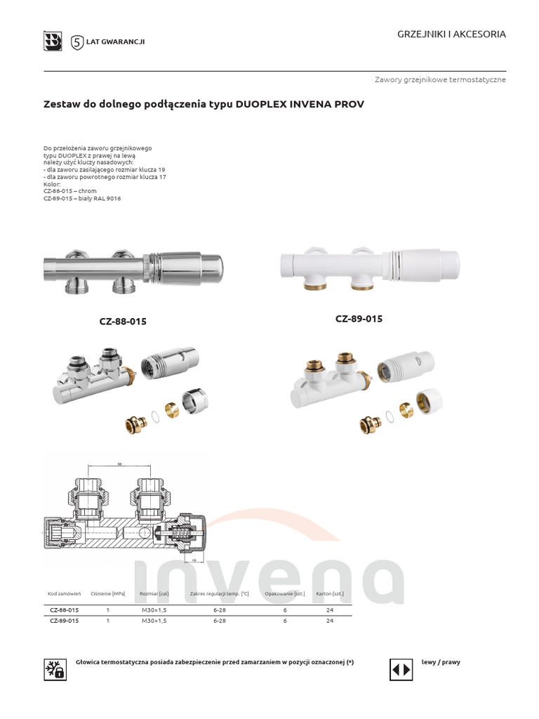 CZ-88, CZ-89 Zestaw Do Dolnego Podłączenia Typu Duoplex Invena PROV ...