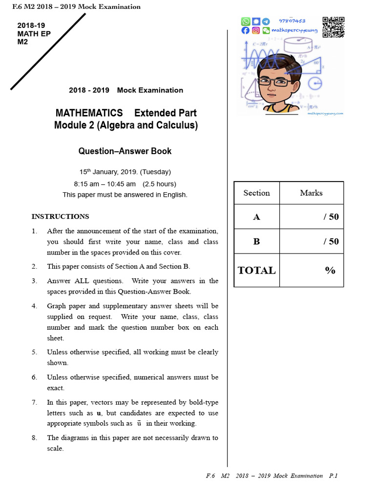 2018-2019 M2 Math Mock Exam Guide | PDF | Numbers | Mathematical Analysis