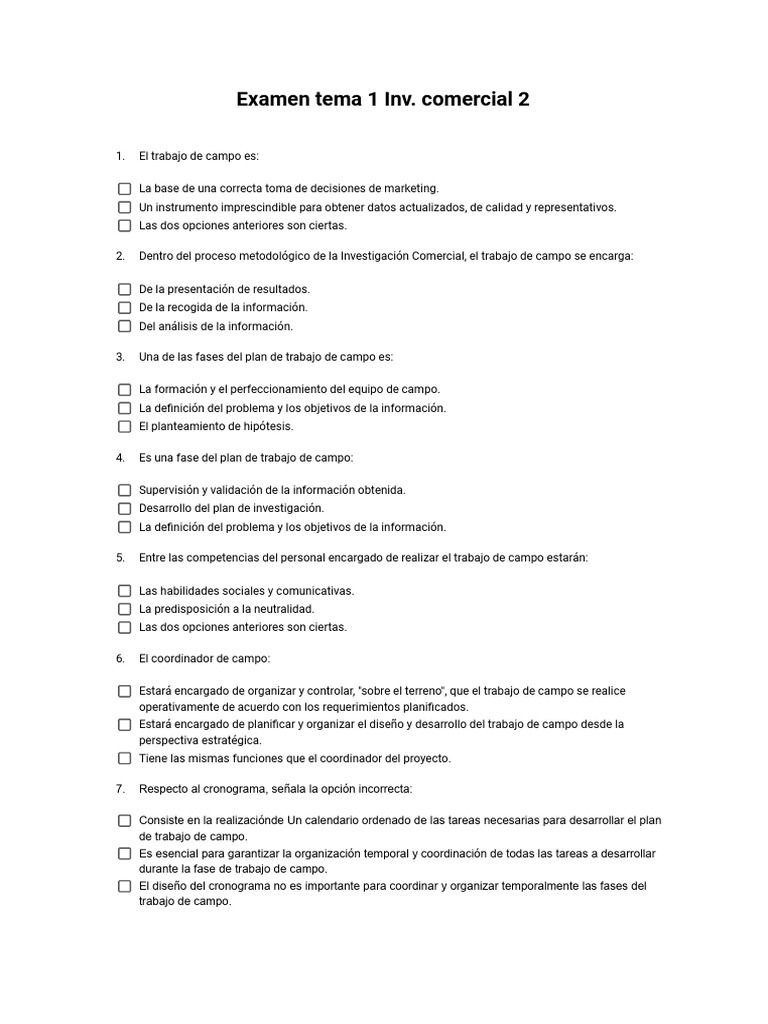 Examen Tema 1 Inv. Comercial 2 | PDF | Tema de investigación | Marketing