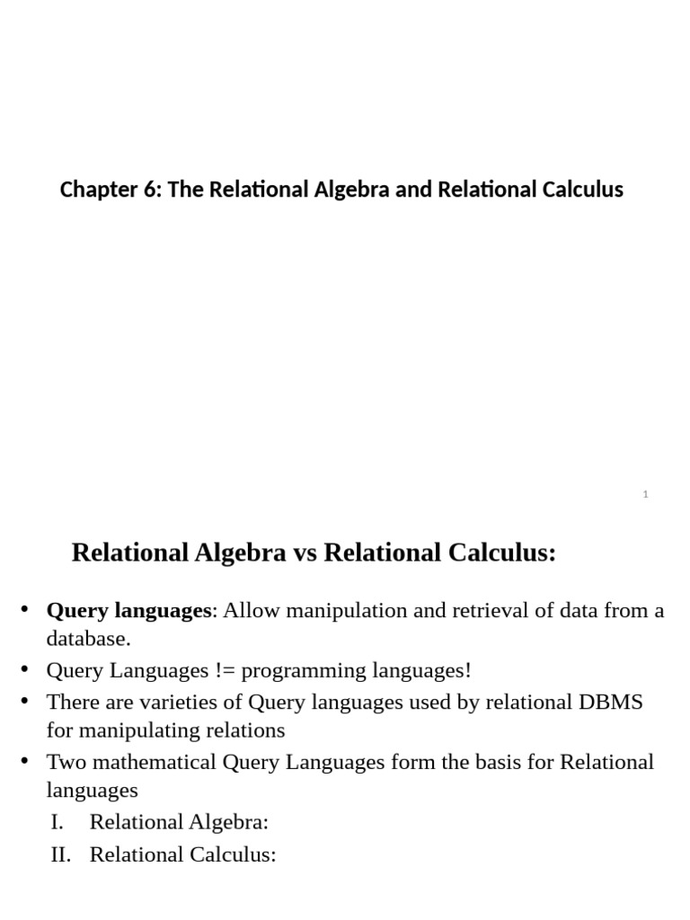 Chapter 6 Relational Algebra and Calculus | PDF | Relational Model | Databases