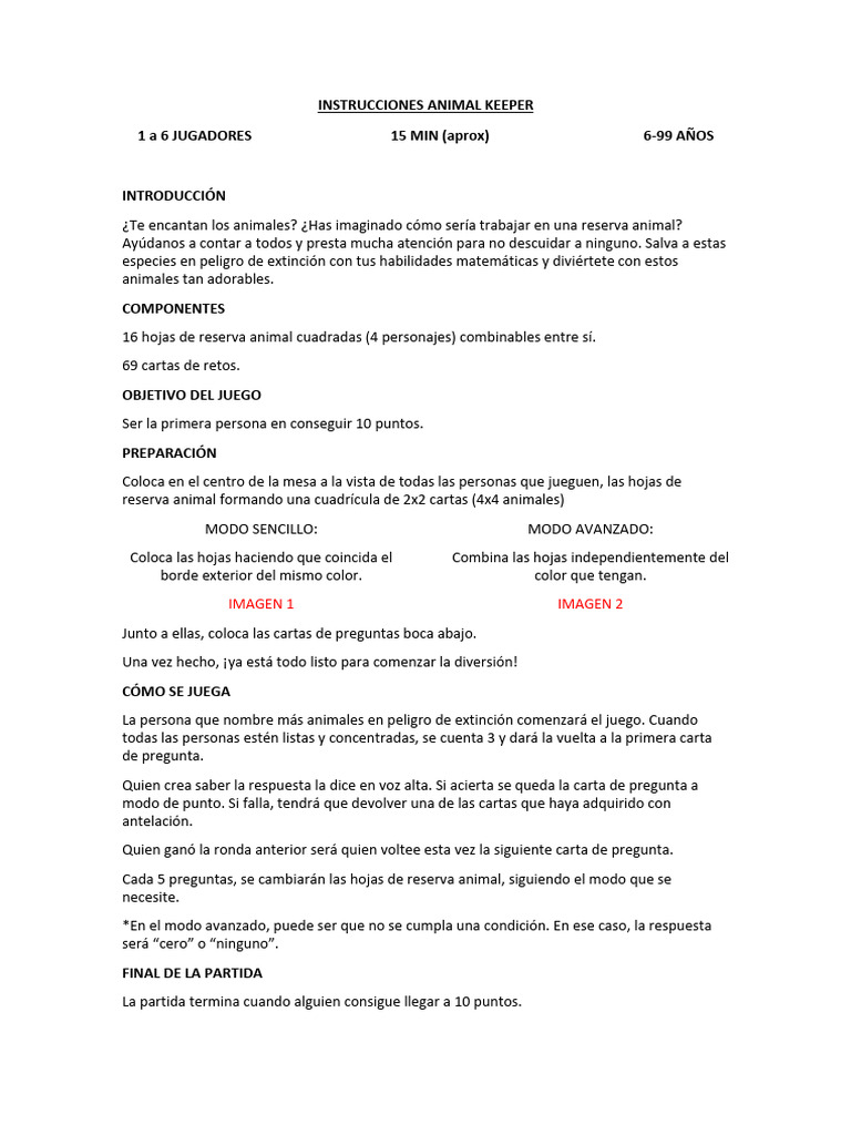 Instrucciones para Animal Keeper | PDF