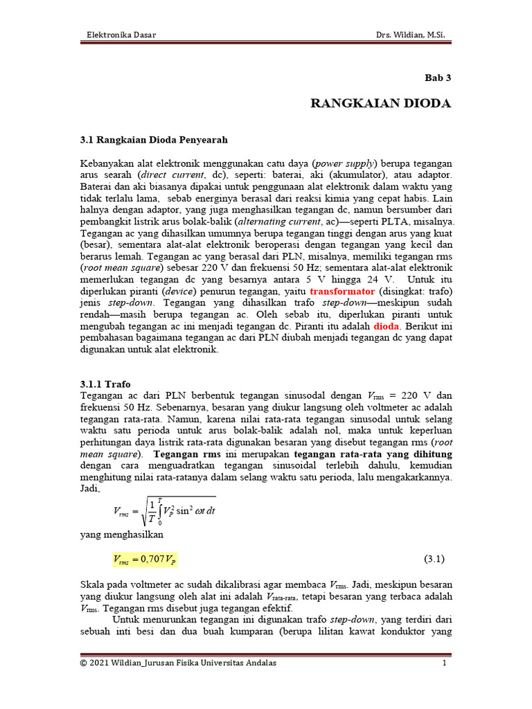 Rangkaian Dioda Penyearah Arus | PDF