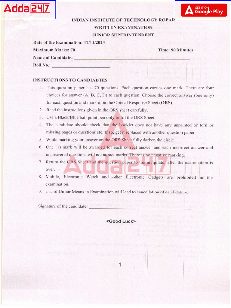 Junior Superintendent Pdf
