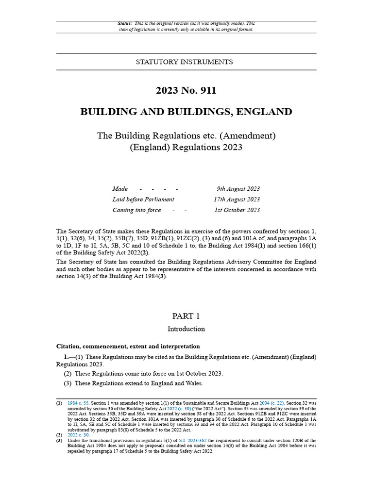 Building Regulations etc. (Amendment) (England) Regulations 2023 | PDF ...